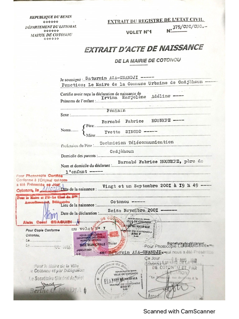 Acte de Naissance | PDF