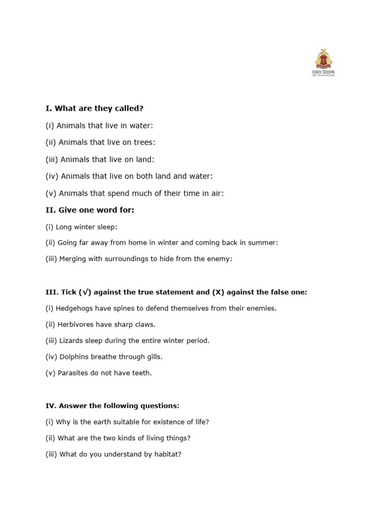 Grade 4 Animal Adaptation Worksheet | PDF