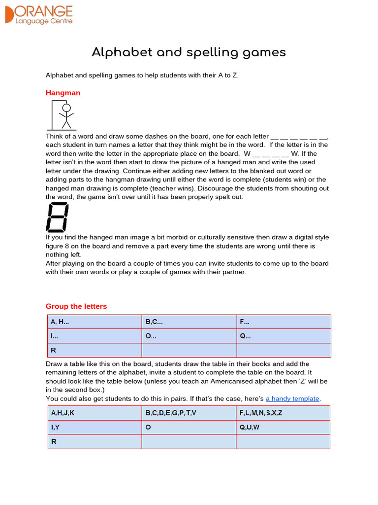 Alphabet and Spelling Games | PDF | Crossword | Linguistics