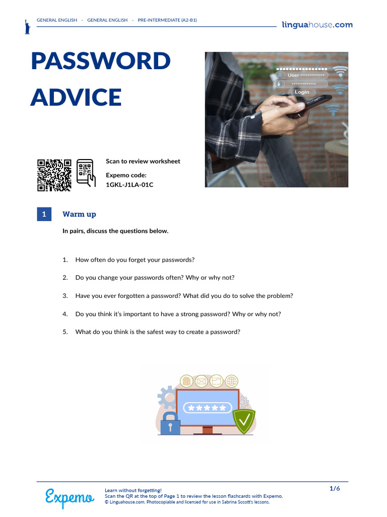 Password Advice American English Teacher A2 B1 | PDF | Password