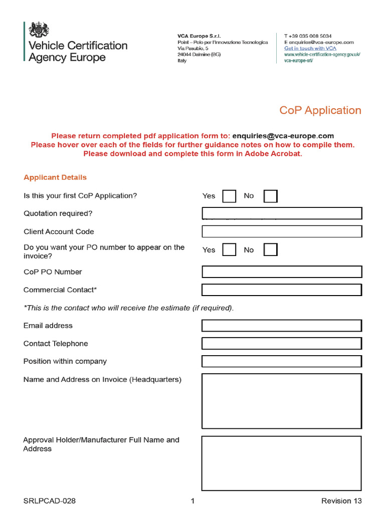 VCA Europe COP Application Form | PDF | Computing