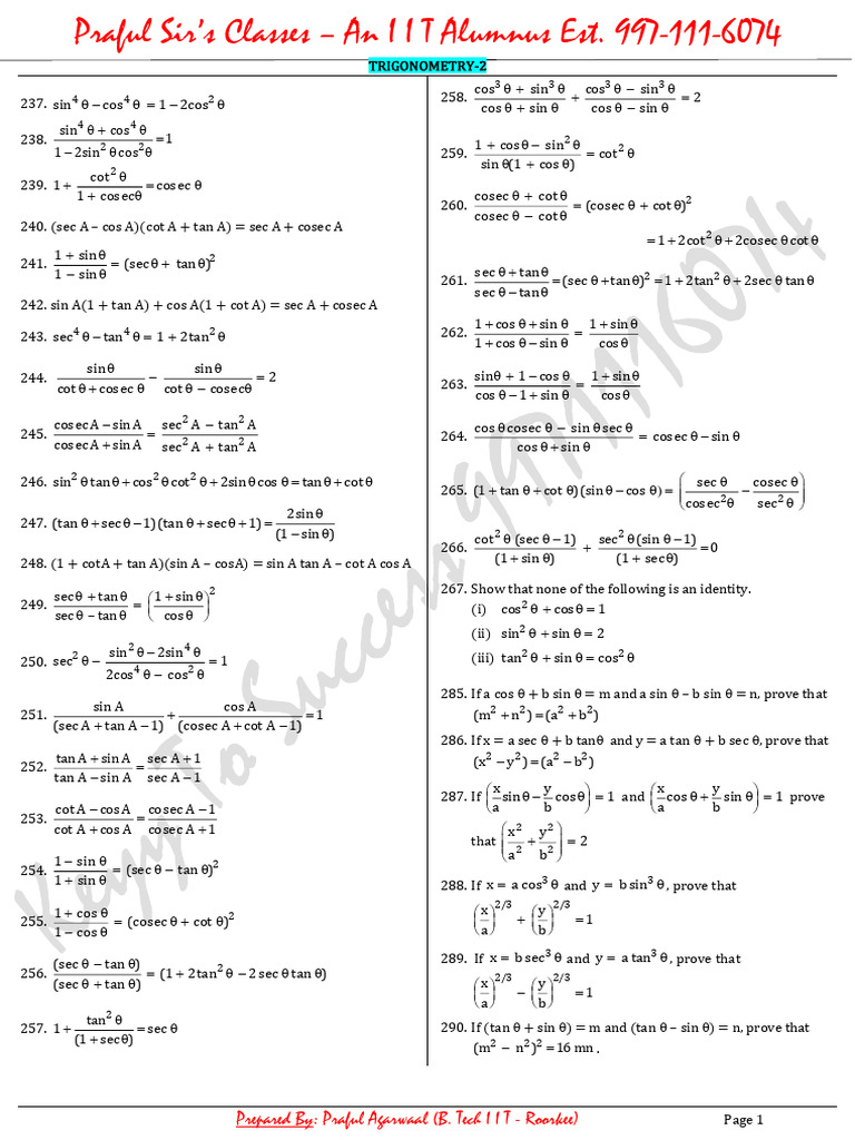 Advanced Trigonometry Problems and Proofs | PDF | Trigonometry ...