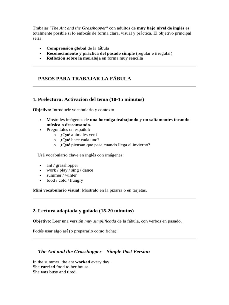 La Hormiga y El Saltamontes Lesson Plan | PDF