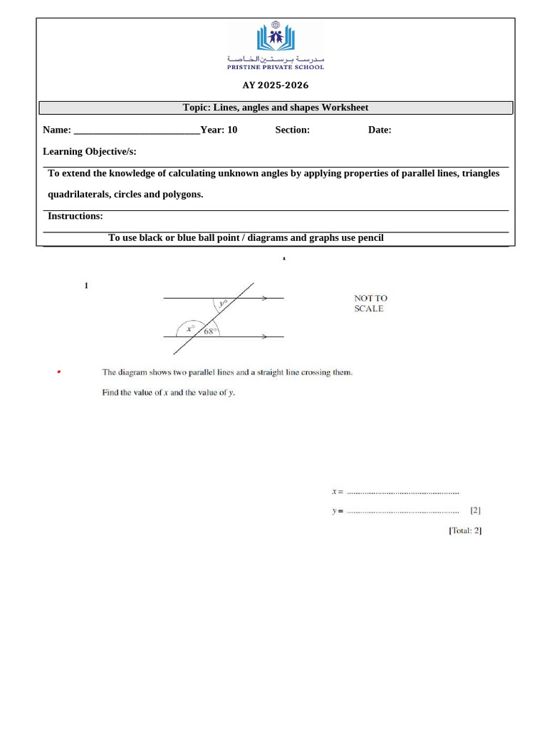 Lines Angles Polygons Worksheet Yr 10 | PDF