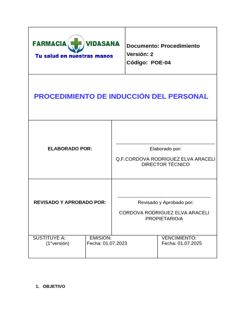 Poe-04 Procedimiento de Induccion y Capacitacion Al Personal2 | PDF