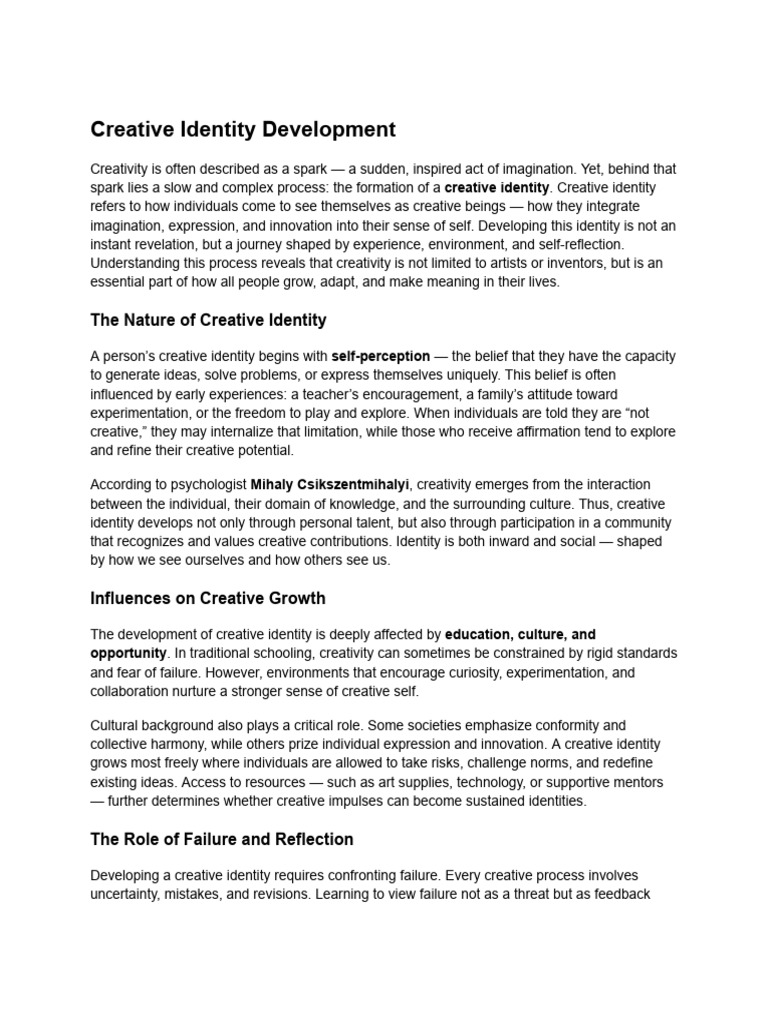 Creative Identity Development | PDF | Creativity | Identity (Social ...