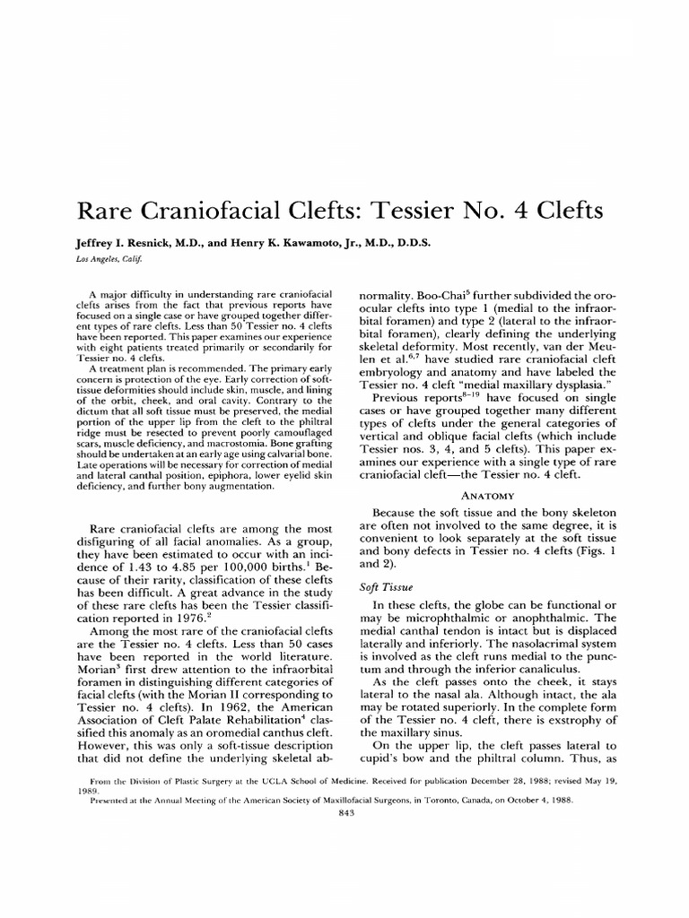 Rare Craniofacial Clefts - Tessier No. 4 Clefts | PDF