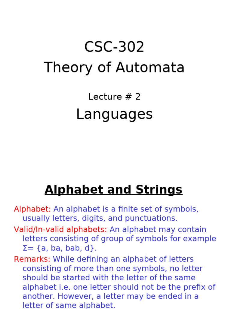 Lec 02 Languages | PDF | String (Computer Science) | Semantics