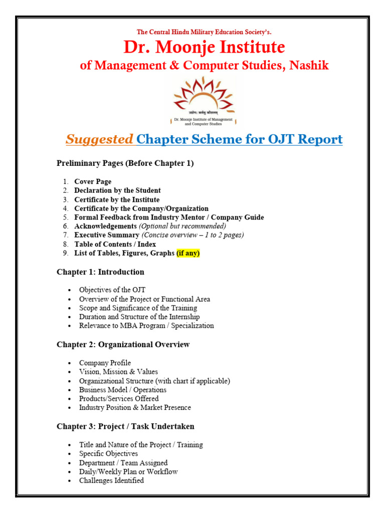 OJT Report Structure for MBA Students | PDF | Master Of Business ...