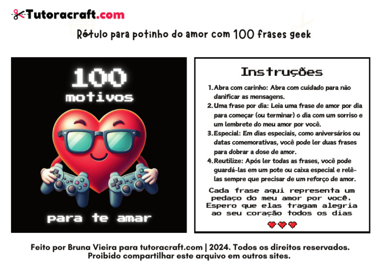 Rótulo Para Potinho Do Amor Com 100 Frases Geek | PDF