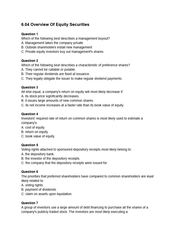 6.04 Overview of Equity Securities | PDF | Stocks | Equity (Finance)