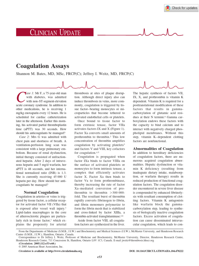 Bates Weitz 2005 Coagulation Assays | PDF | Coagulation | Medical ...
