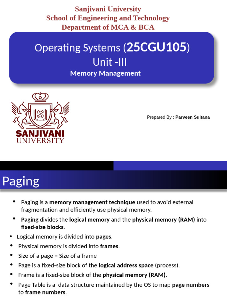 Operating Systems Unit - III: Memory Management | PDF