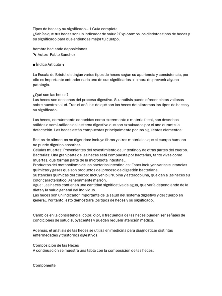 Tipos de Heces y Su Significado | PDF | Heces | Síndrome del intestino ...