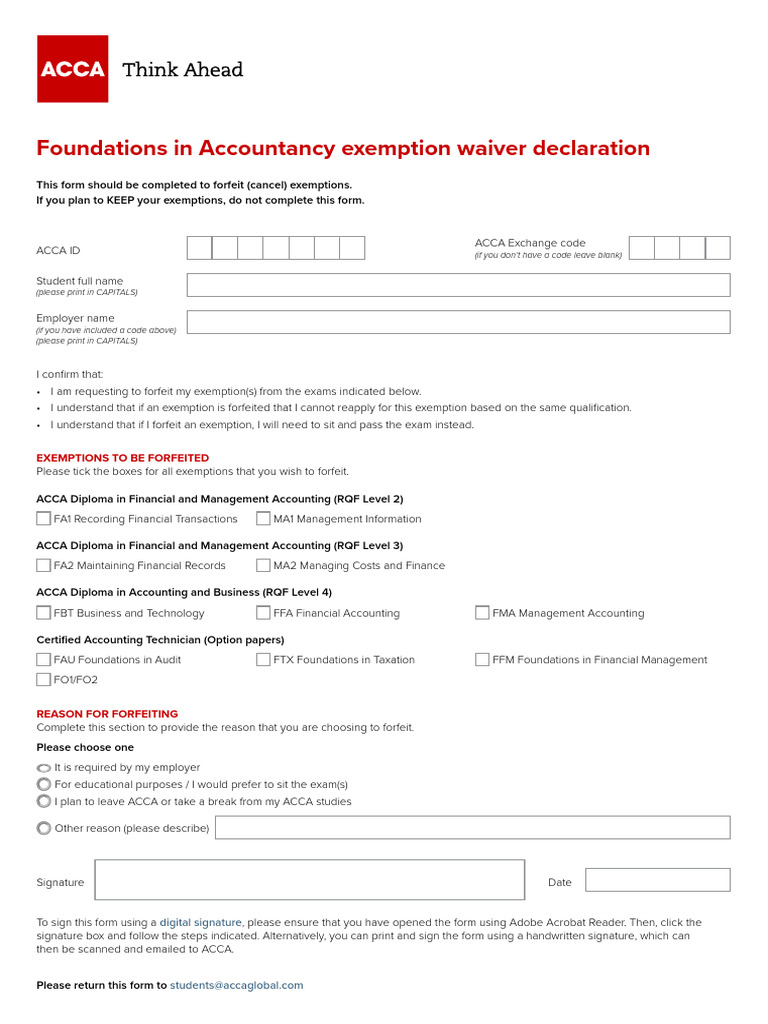 Exemption Waiver Declaration FIA | PDF