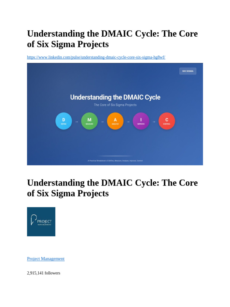 Understanding the DMAIC Cycle in Six Sigma | PDF | Six Sigma ...