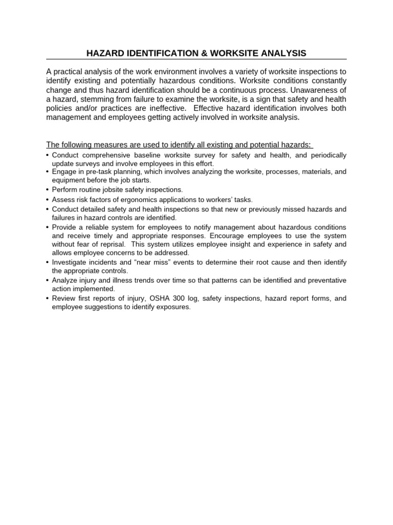 Hazard Identification with JSA and Inspection | PDF | Occupational ...
