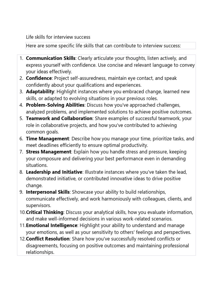 Essential Life Skills for Interviews | PDF | Negotiation | Skill
