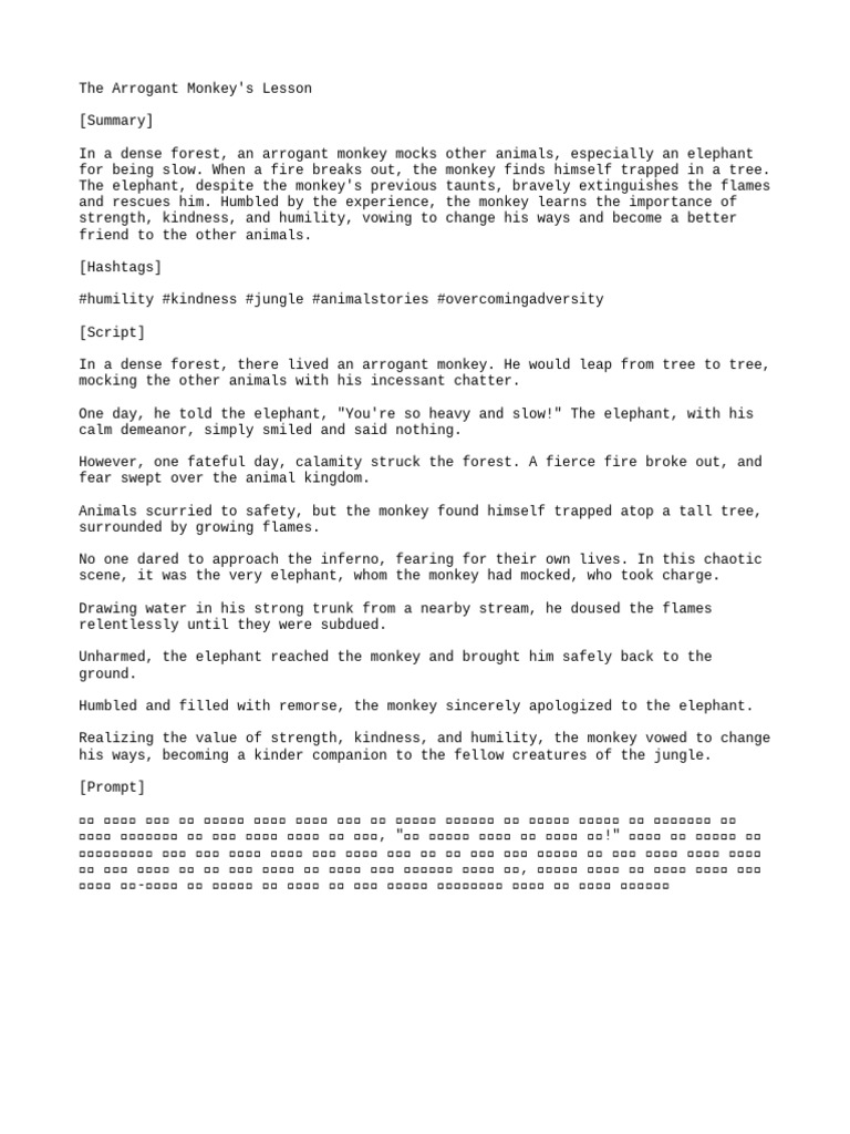 The Arrogant Monkey's Lesson | PDF