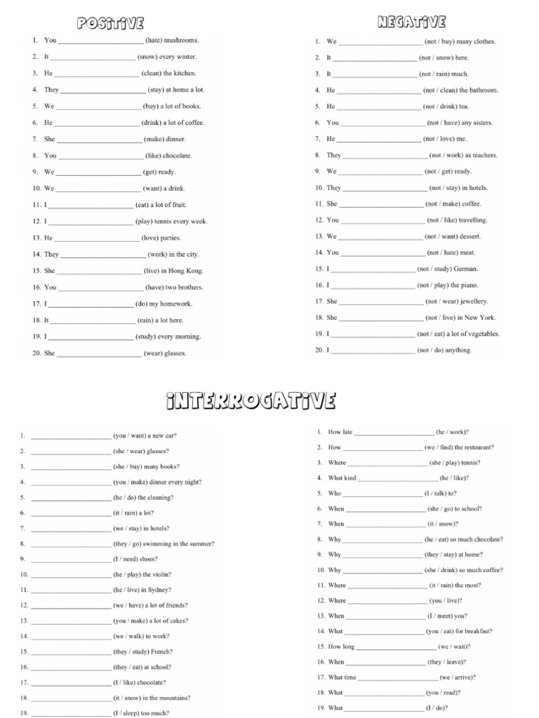 Present Simple Exercises | PDF