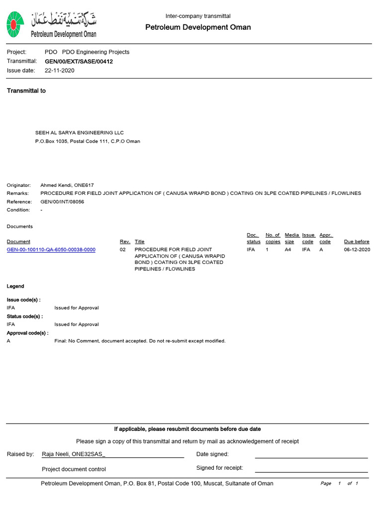 Gen-00-100110-Qa-6050-00038-0000 Procedure For Field Joint Application ...