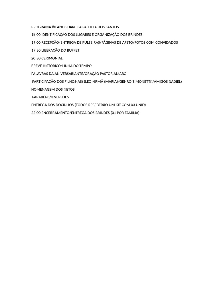 Programa 80 Anos Darcila Palheta Dos Santos-1 | PDF