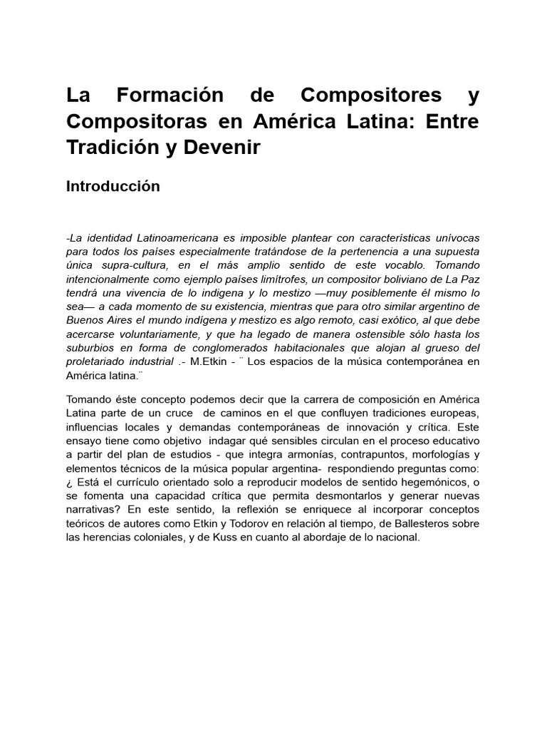 Formación de Compositores en América Latina | PDF | America latina ...