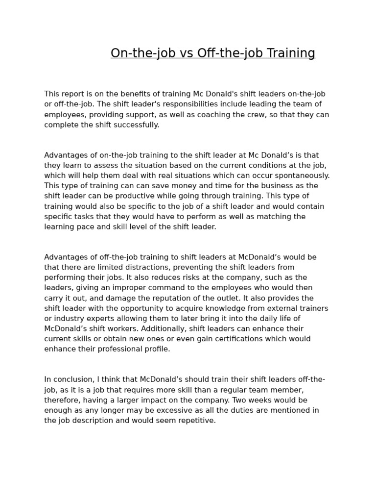 On The Job - Vs - Off The Job | PDF