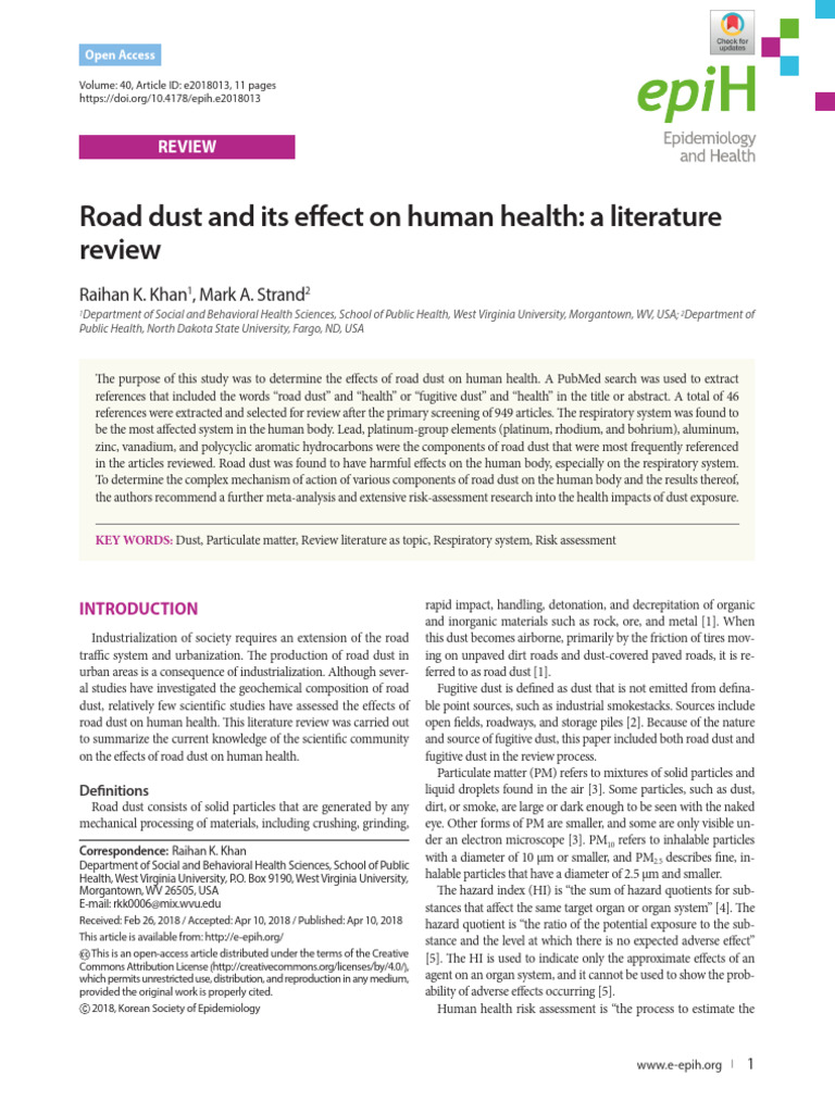 Inggris 1 - Road Dust and Its Effect On Human Health A Literature | PDF ...