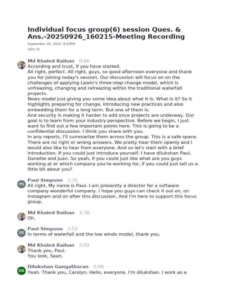 Individual Focus Group (6) Session Ques. & Ans. | PDF