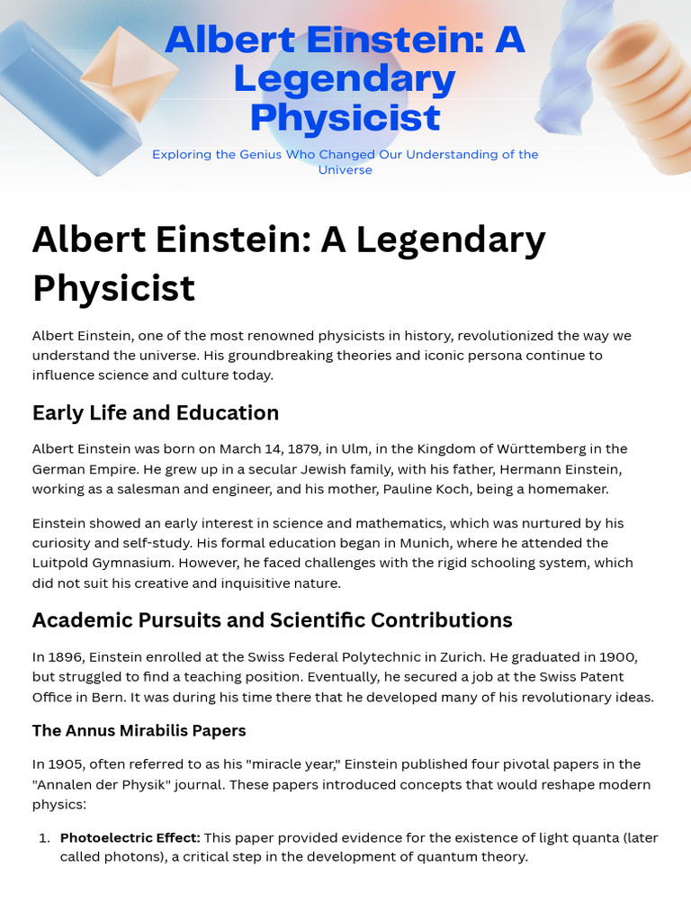Albert Einstein: Legacy of a Genius | PDF | Albert Einstein | Theory Of ...