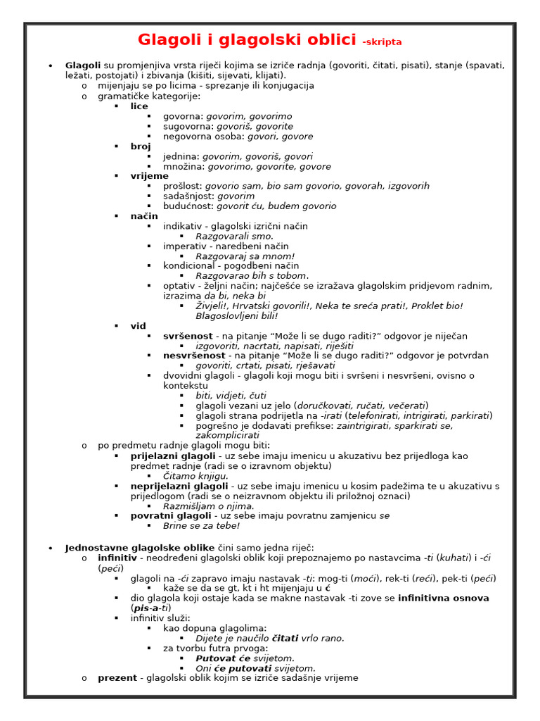 Glagoli I Glagolski Oblici | PDF