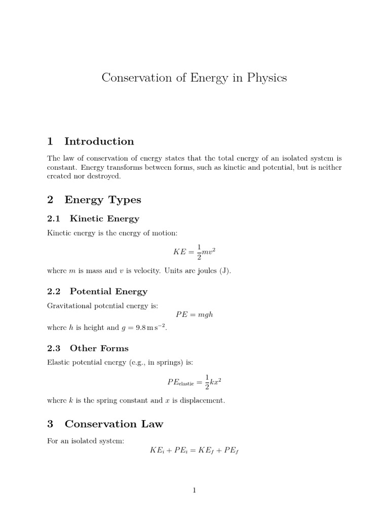 Conservation of Energy in Physics | PDF | Kinetic Energy | Potential Energy