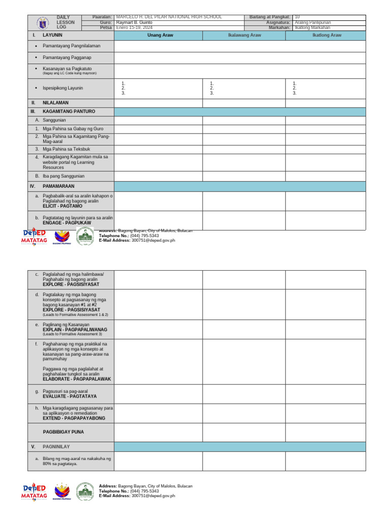 7E Model Daily Lesson Log in Araling Panlipunan | PDF
