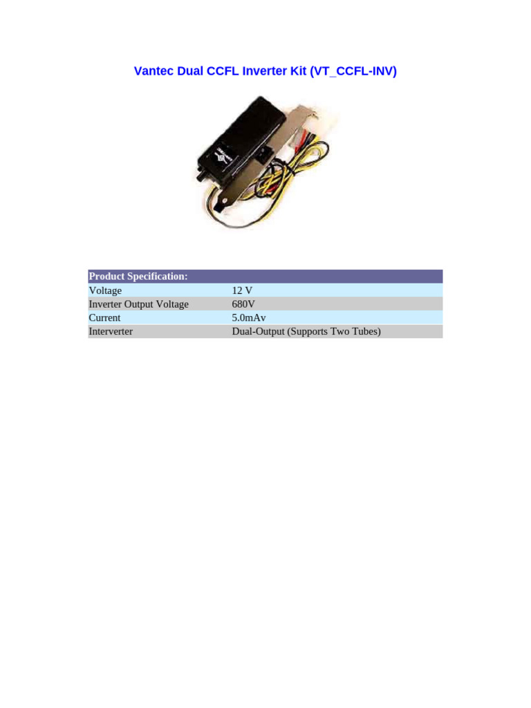 Vantec CCFL Inverter | PDF
