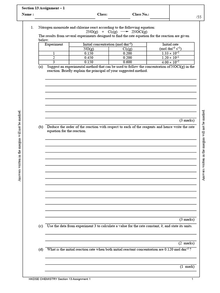 Section 13 Assignment 1 - Q | PDF | Reaction Rate | Chemical Reactions