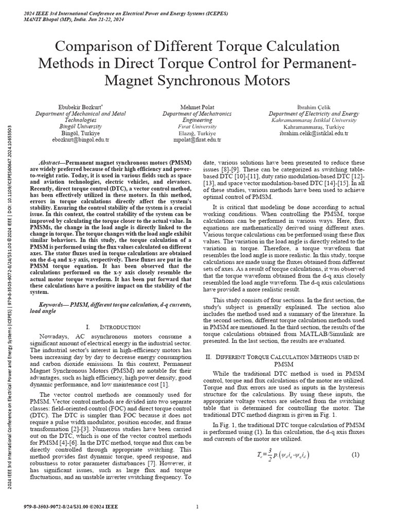 Comparison of Different Torque Calculation Methods in Direct Torque ...