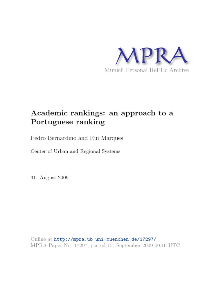 BERNARDINO, Pedro - MARQUES, Rui. Academic Rankings An Approach To Rank ...