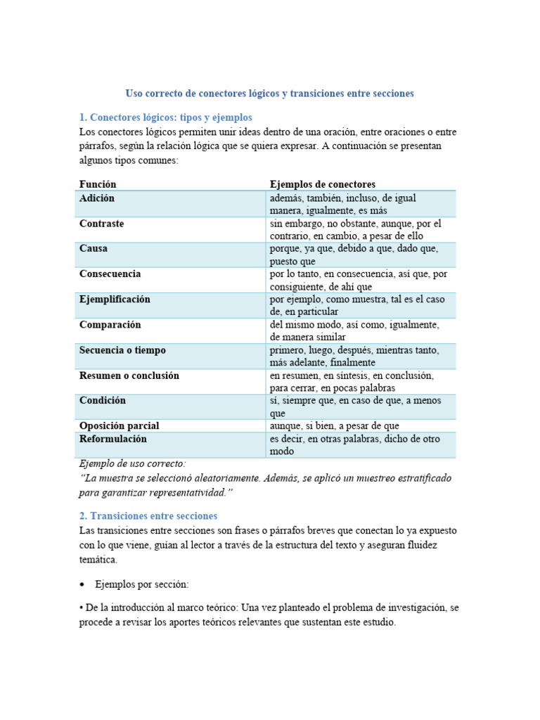 Guía Uso Correcto Conectores y Transiciones | PDF | Bibliografía ...
