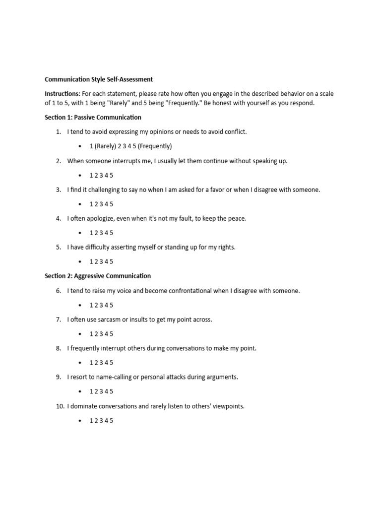 Communication Style Self Asssessment | PDF | Communication | Aggression