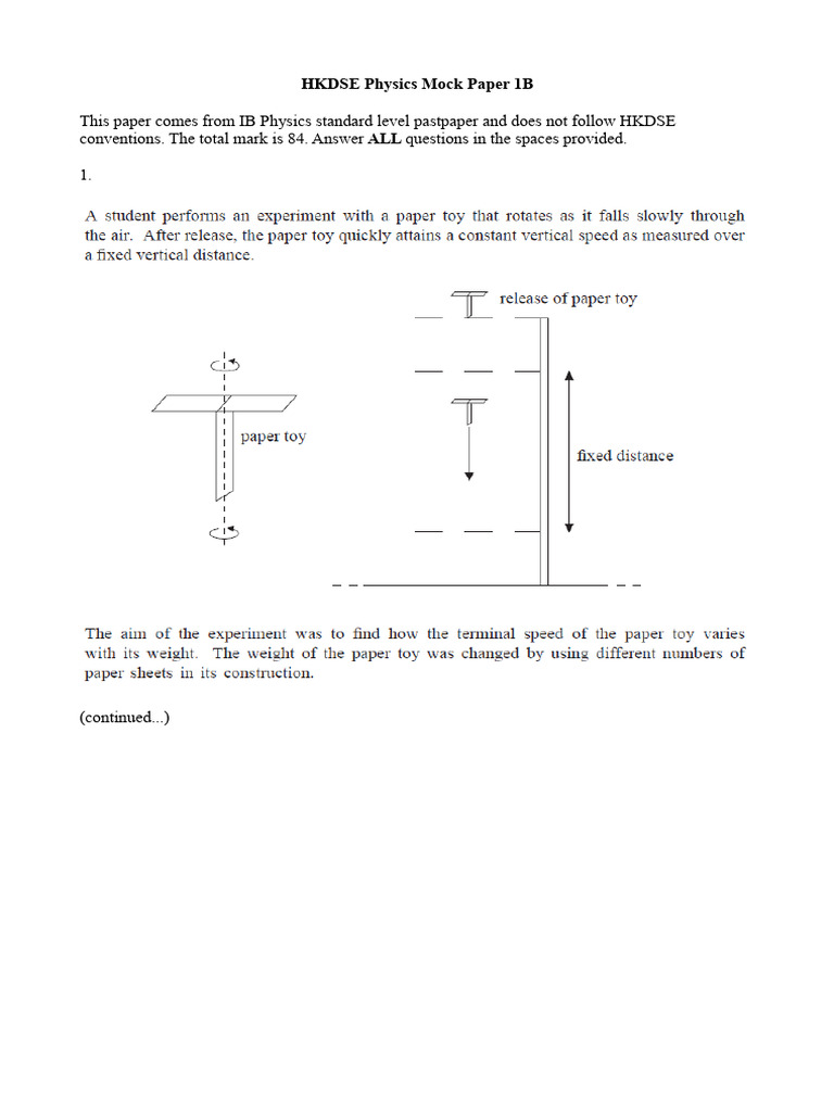 HKDSE Physics Mock Paper 1B | PDF