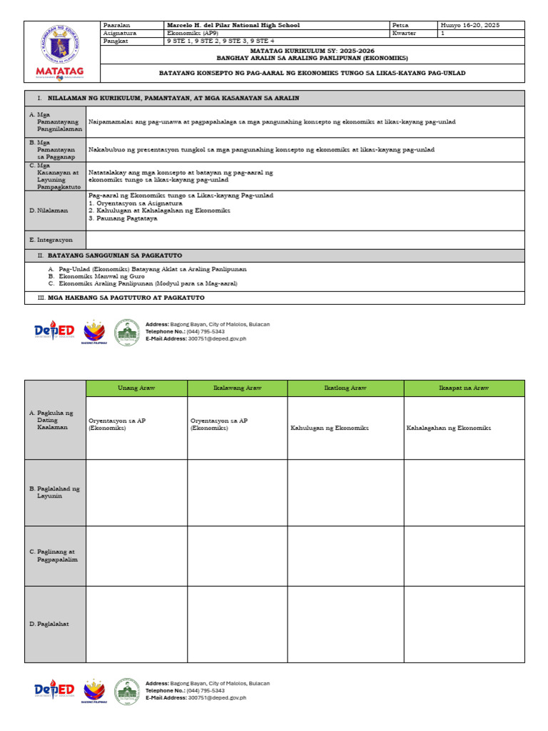 Lesson Plan Week 1 Ekonomiks Try Nio Na.. | PDF