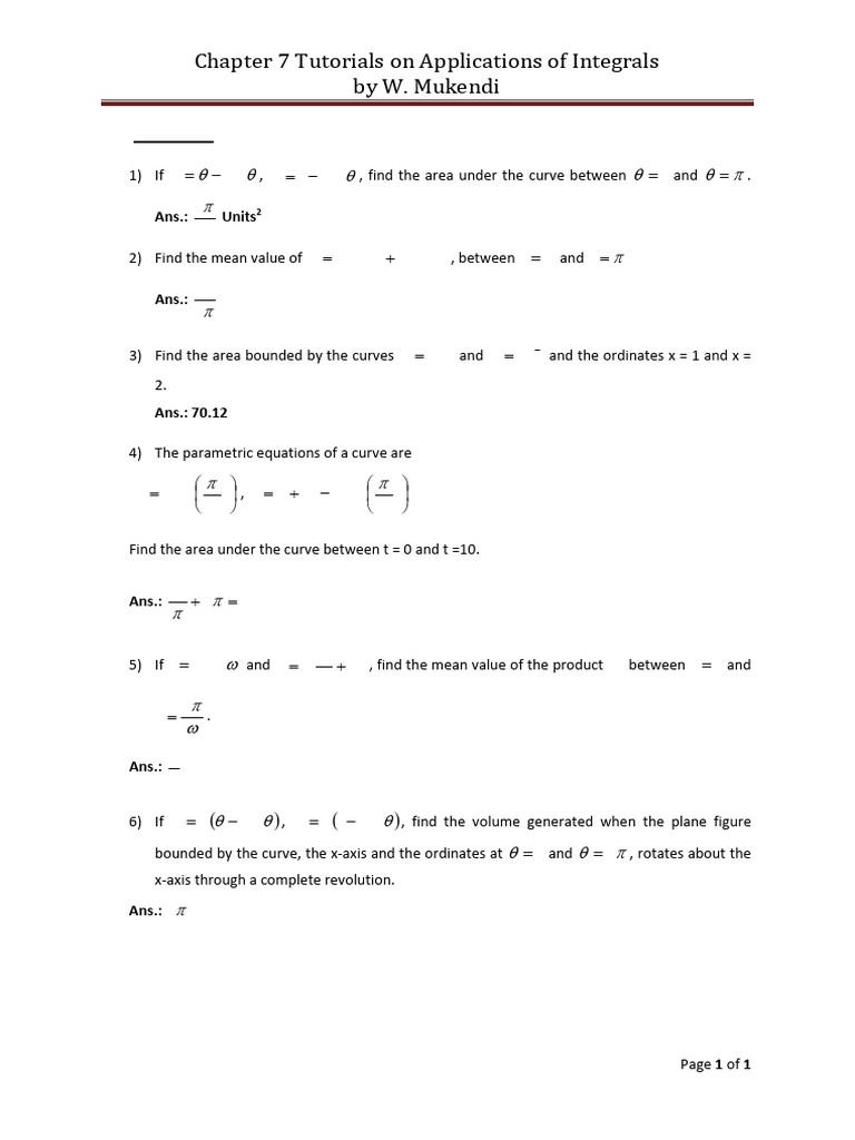 Chapter 7 Tutorials On Applications of Integrals | PDF