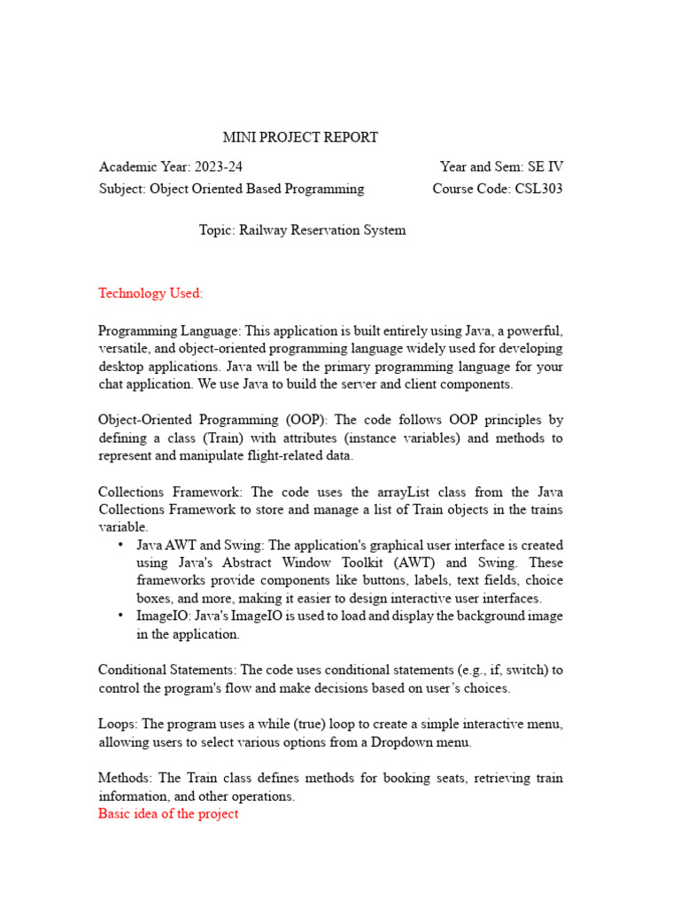 Railway Reservation System | PDF | Object Oriented Programming | Method (Computer Programming)