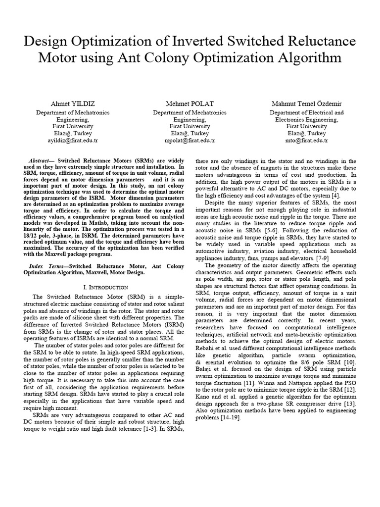 Design Optimization of Inverted Switched Reluctance Motor Using Ant Colony Optimization ...