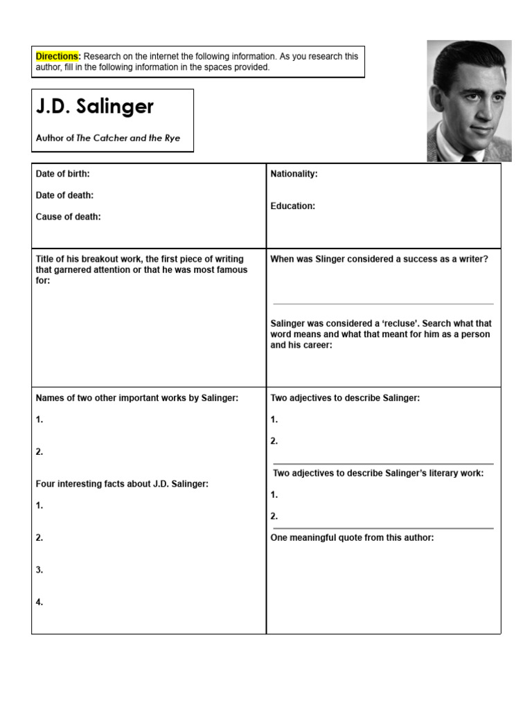 J.D. Salinger: The Catcher and The Rye | PDF