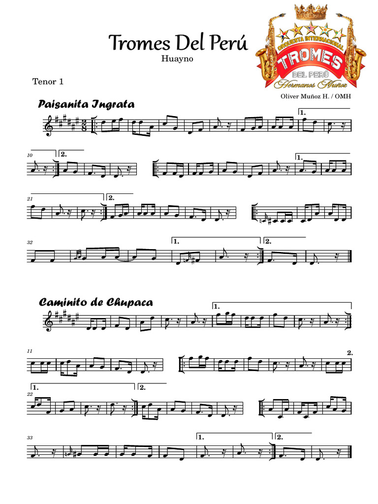 Huayno Music Scores for Tenor 1 | PDF