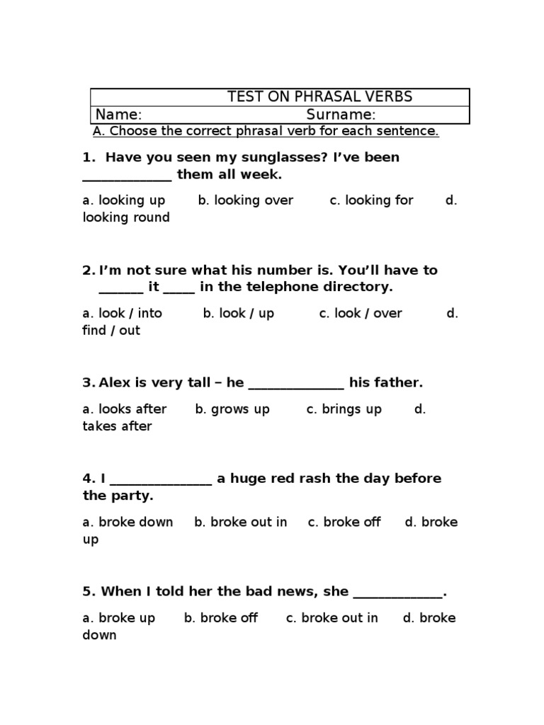 Phrasal Verbs TEST | PDF | Home & Garden