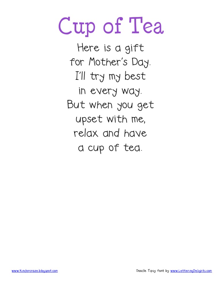 Cup of Tea Classroom Poster and Student Poem | PDF