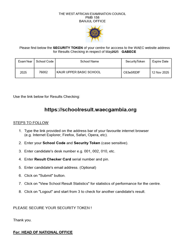 Security Token Gabece: PMB 158 Banjul Office | PDF